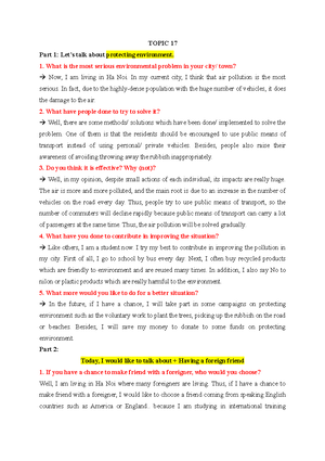 Speaking Topics - Grade: 3 - SPEAKING TOPIC 1 Part 1: A. Health How ...