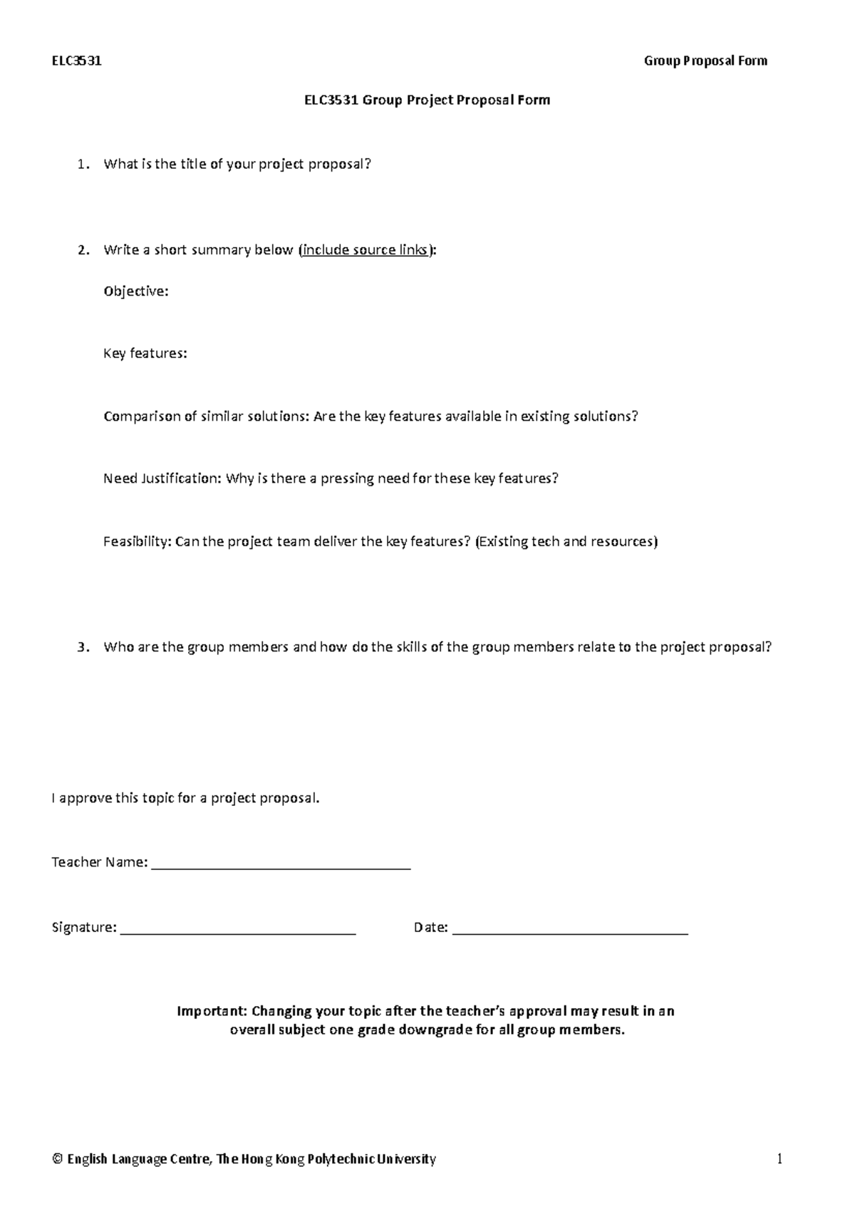 ELC3531 Group Proposal Form - ELC3531 Group Proposal Form ELC3531 Group ...