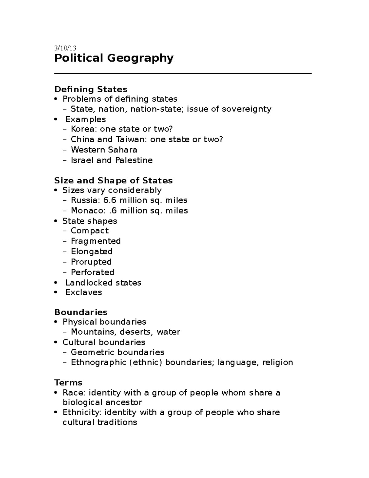 Lecture 8 - Political Geography 3-18-13 - Political Geography Defining ...