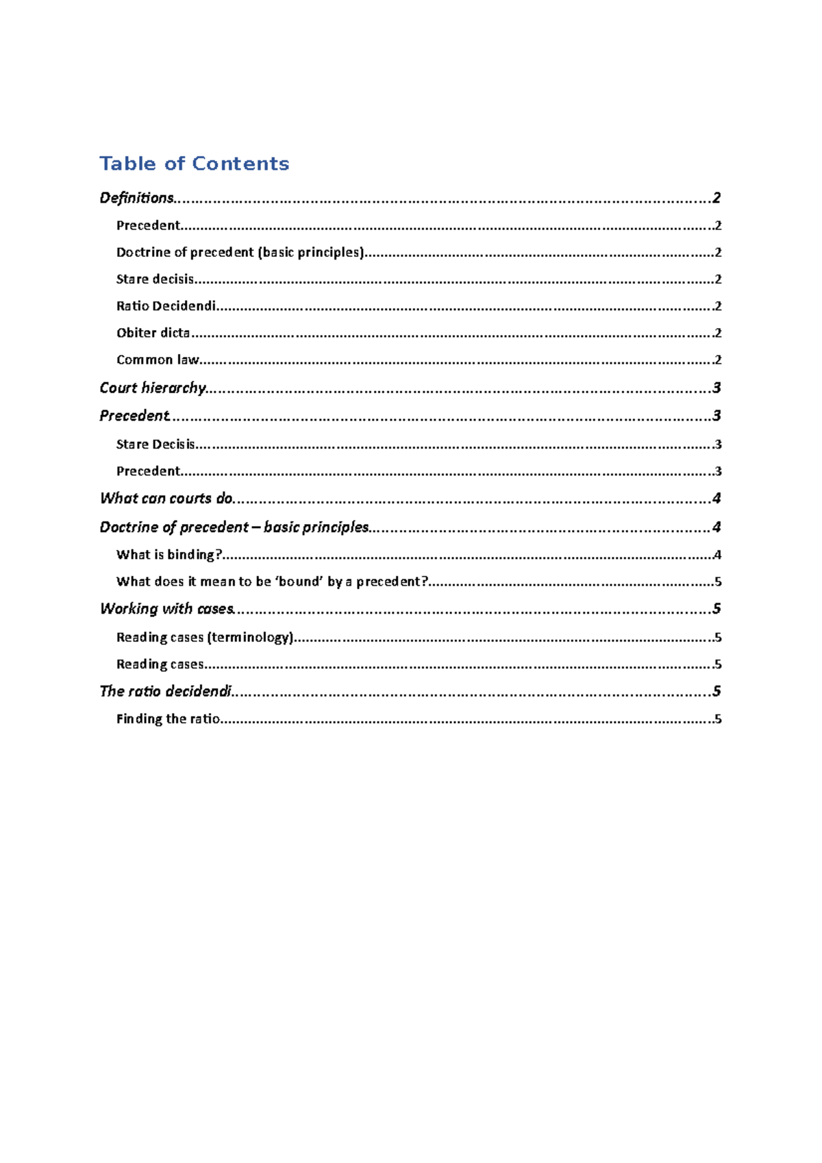 Courts and cases - notes - Table of Contents - Studocu