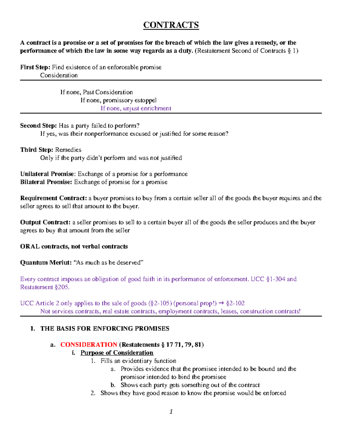 Contracts Lecture Notes - CONTRACTS A contract is a promise or a set of ...