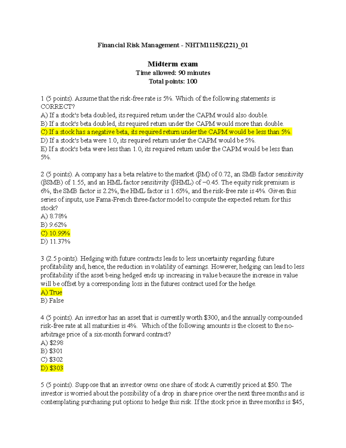 Financial Risk Management-Midterm-Answers - Financial Risk Management ...