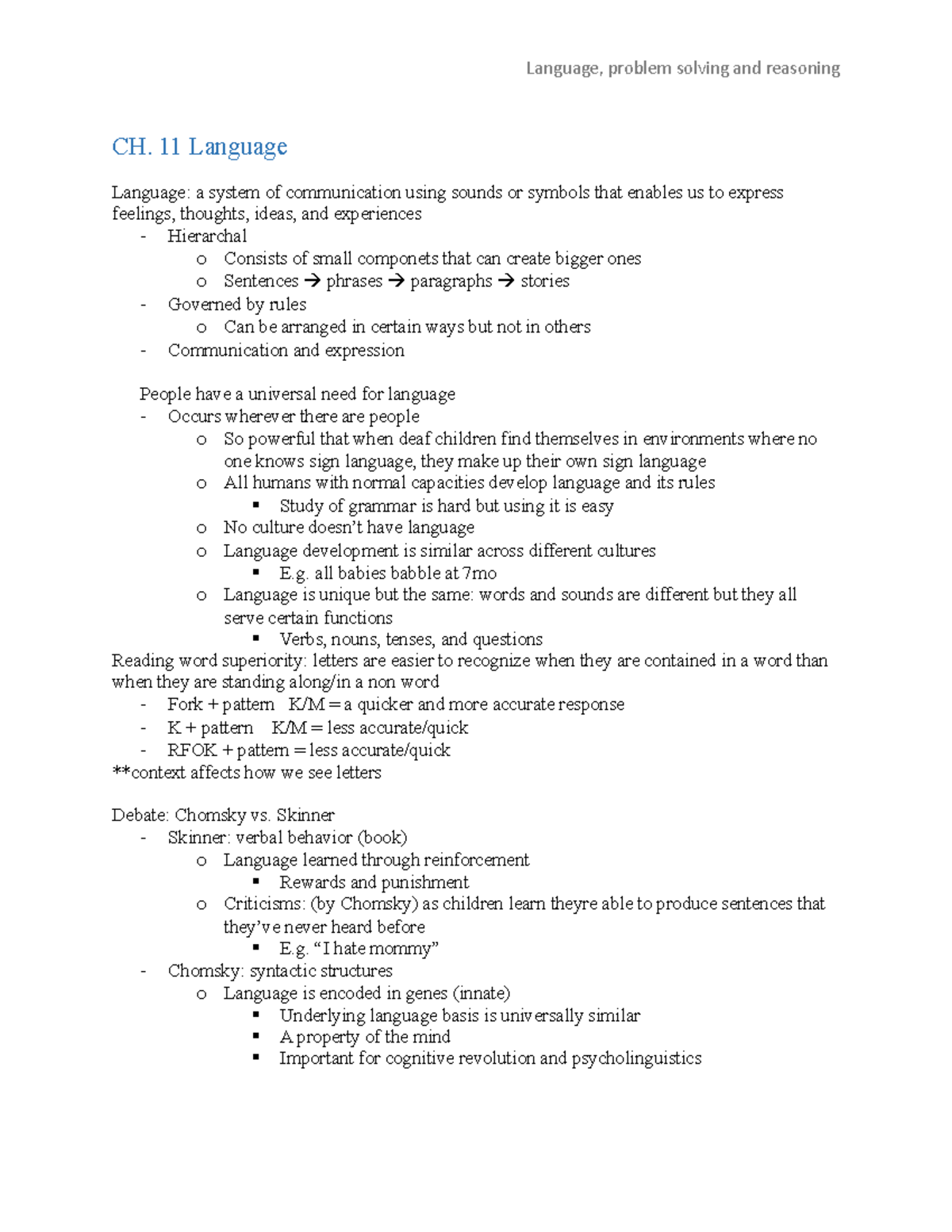 CH11 - Language - Language, problem solving and reasoning CH. 11 ...