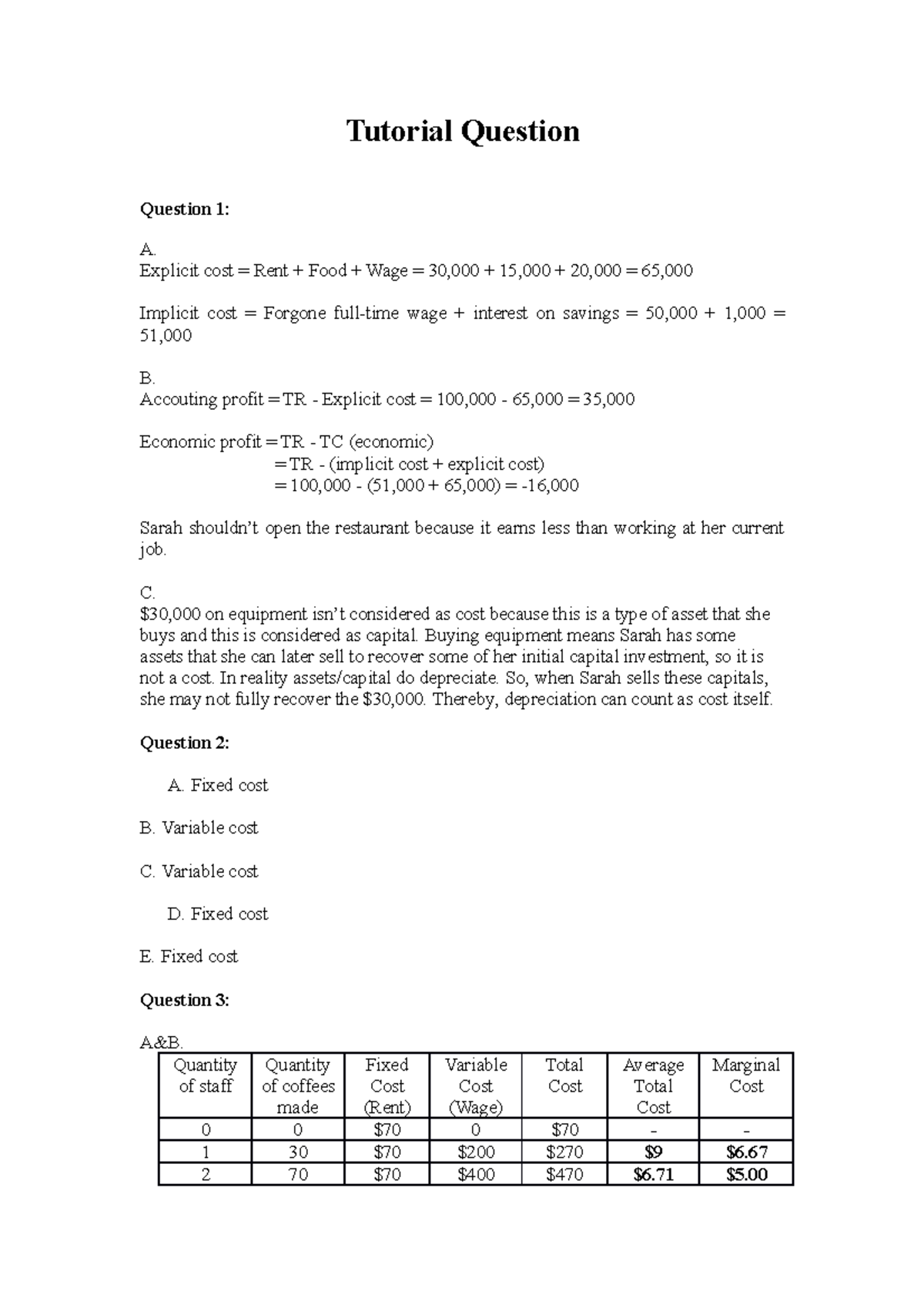 ECO10004 Tutorial Question W5 - Tutorial Question Question 1: A ...
