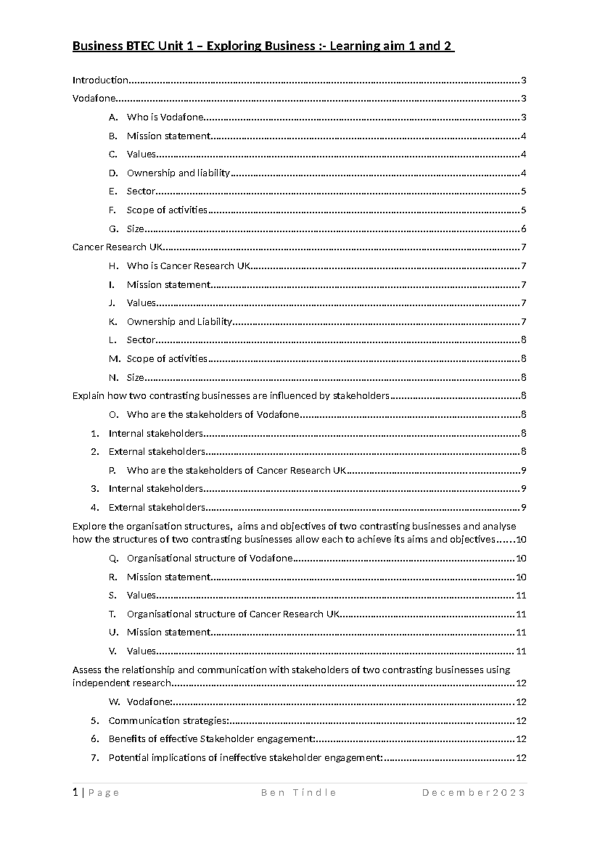 Learning aim 1 and 2 - word document - Explore the organisation ...