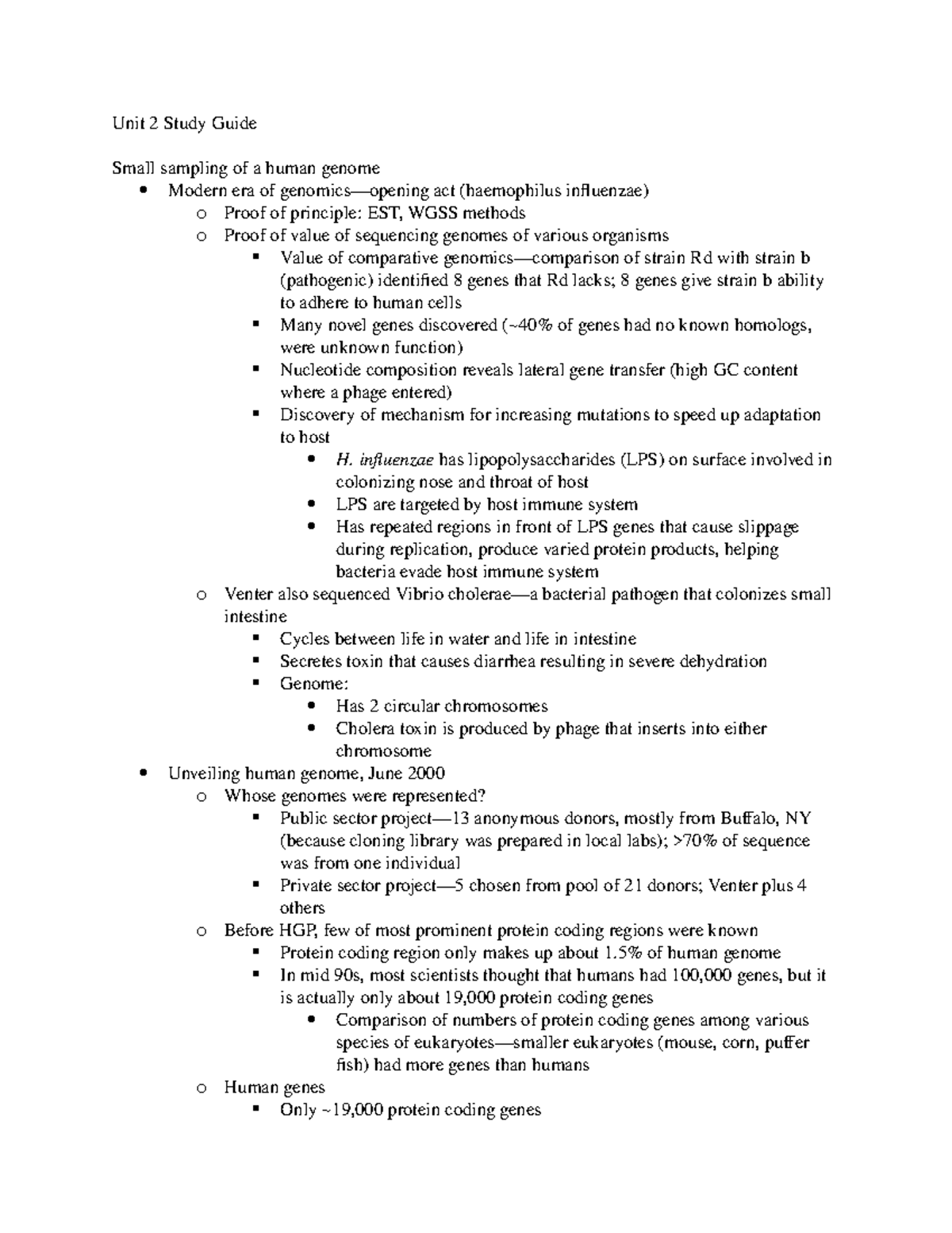 Unit 2 Study Guide - This document contains information on the human ...
