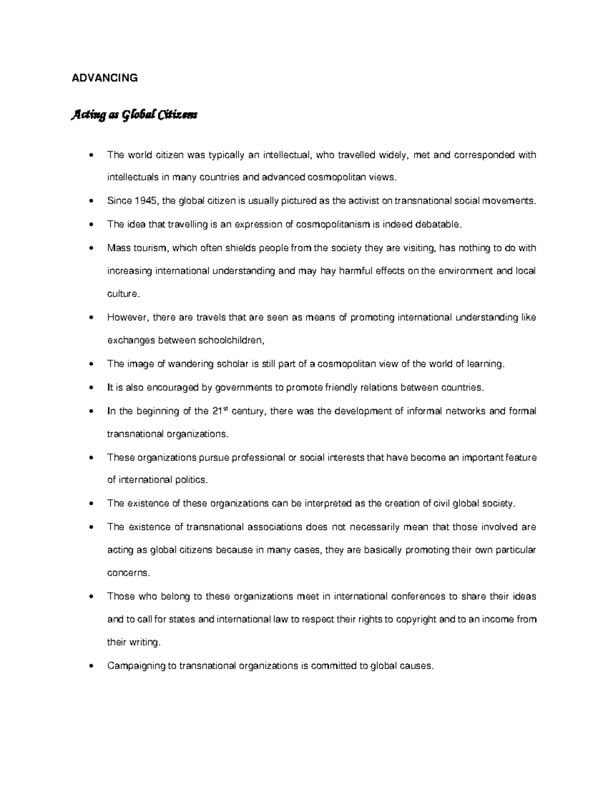 TCWD Week 17- The Global Citizenship - ADVANCING Acting as Global ...