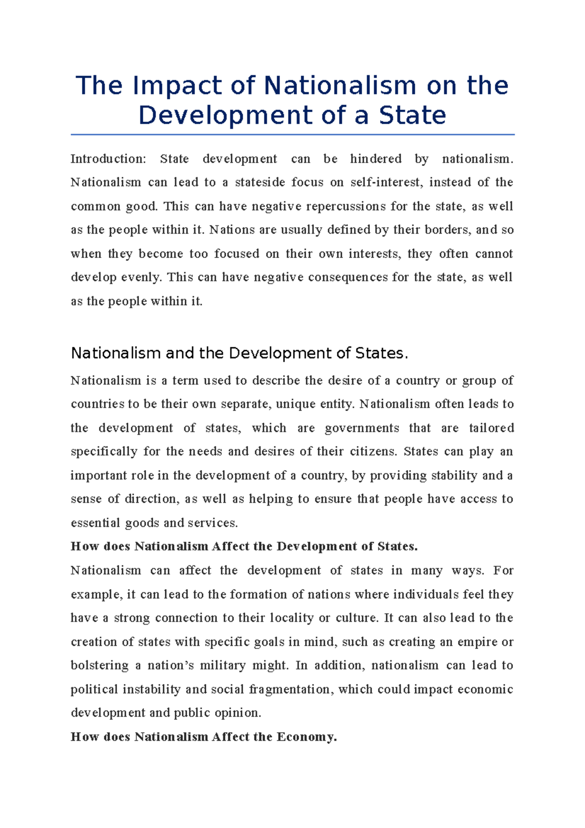 The Impact of Nationalism on the Development of a State - The Impact of ...