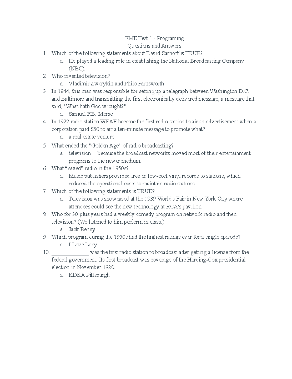 EME Test 1 - Programing - EME Test 1 - Programing Questions and Answers ...