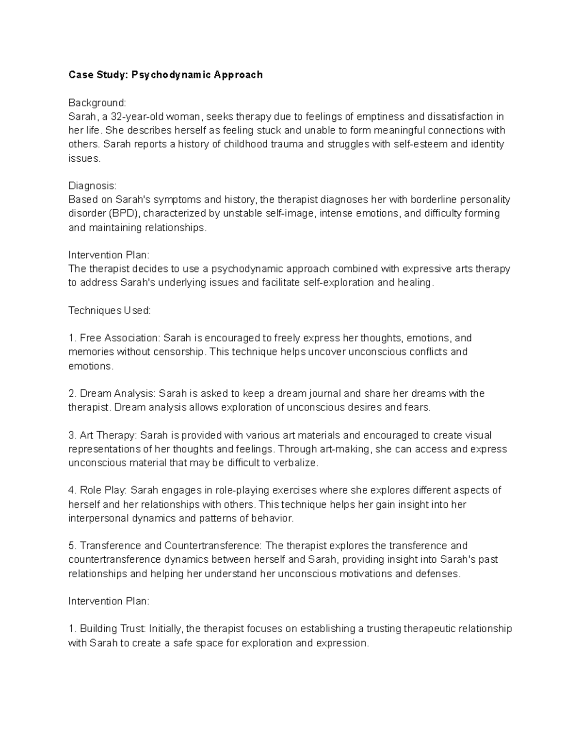 Expressive Arts Assignment - Case Study: Psychodynamic Approach ...