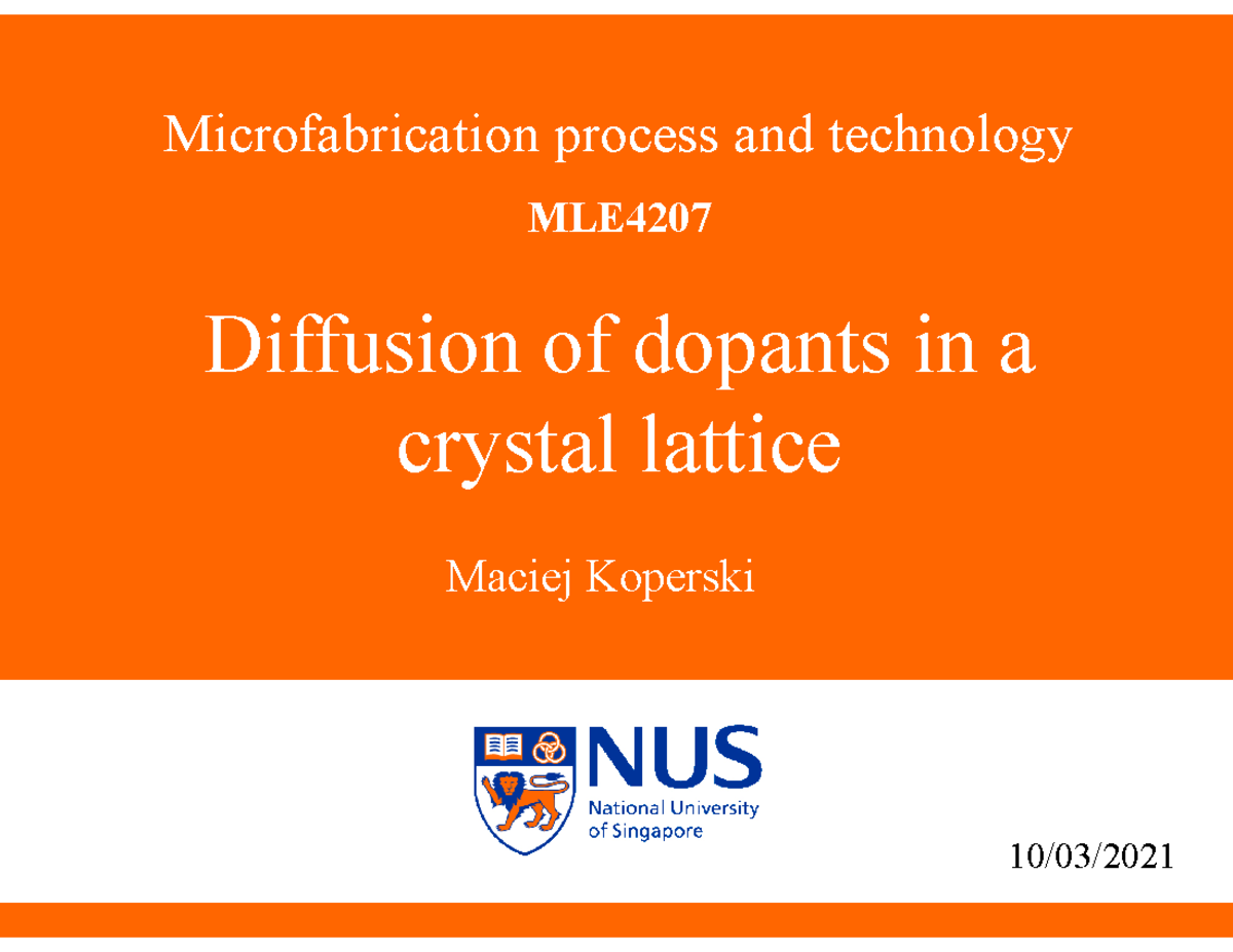Diffusion of dopants - Microfabrication process and technology MLE ...