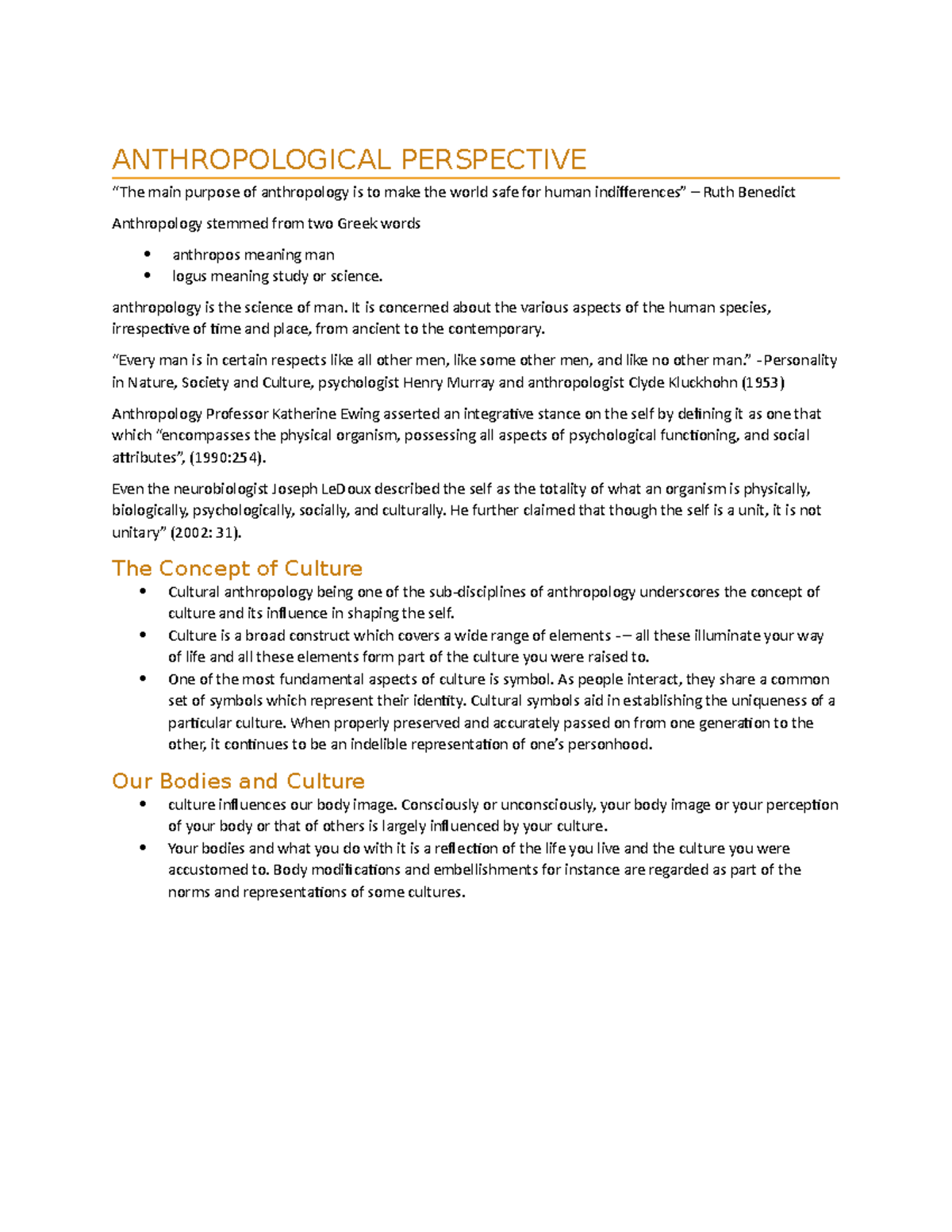 Anthropological Perspective - ANTHROPOLOGICAL PERSPECTIVE “The main ...