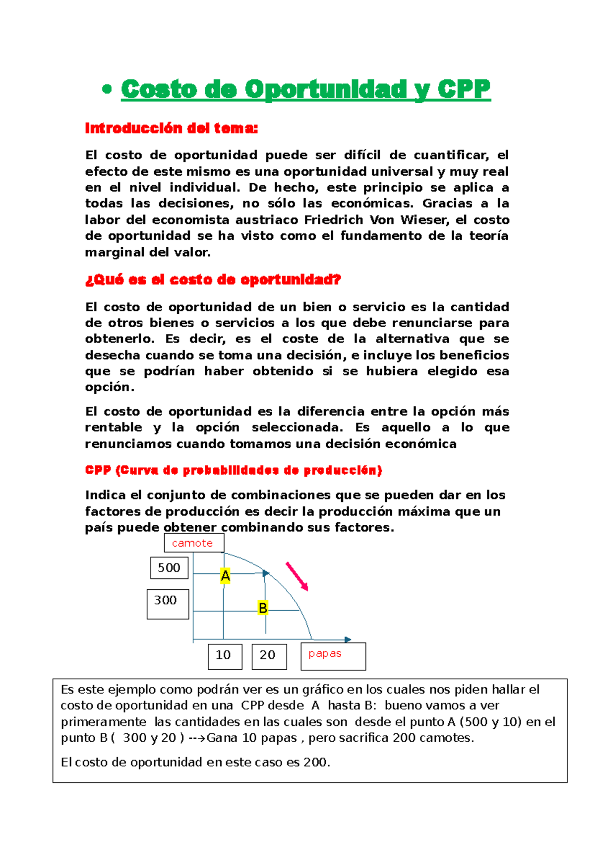 Costo de Oportunidad y CPP (Guión) - Costo de Oportunidad y CPP Introducción del tema: El costo ...
