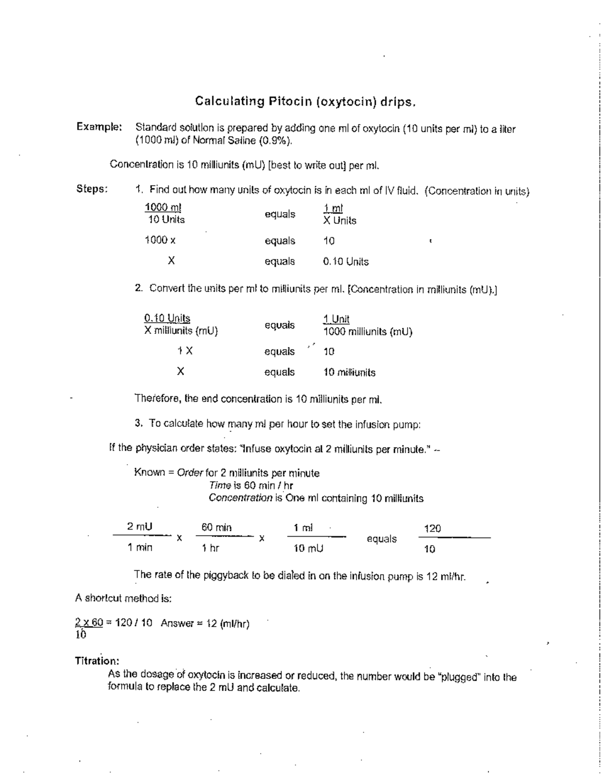 Pitocin Calculation - study guide - NURS 341 - Studocu