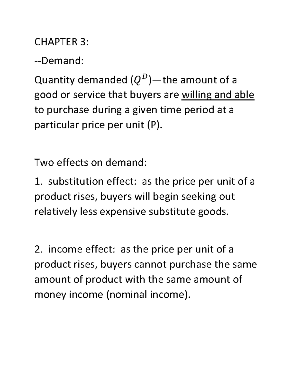 Micro CH 3- Law of Supply and Demand - CHAPTER 3: -Demand: Quantity ...