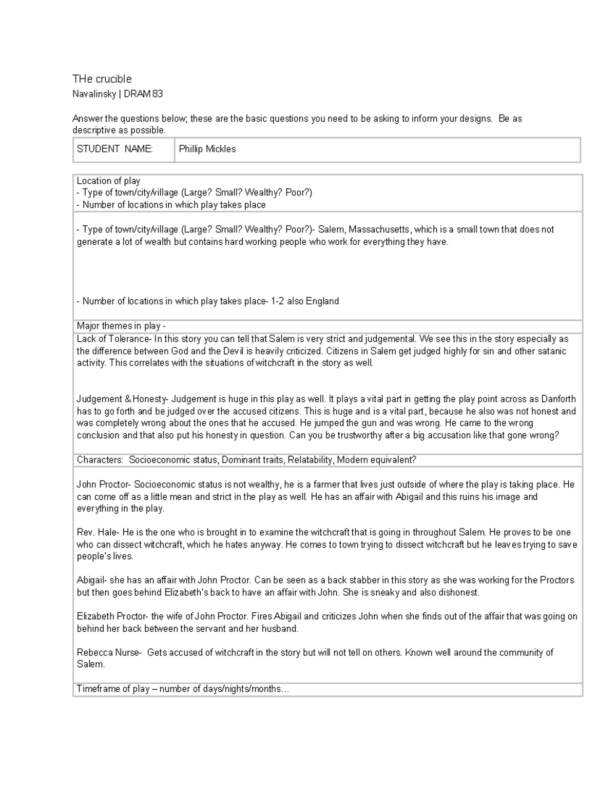 Crucible - THe crucible Navalinsky | DRAM 83 Answer the questions below ...