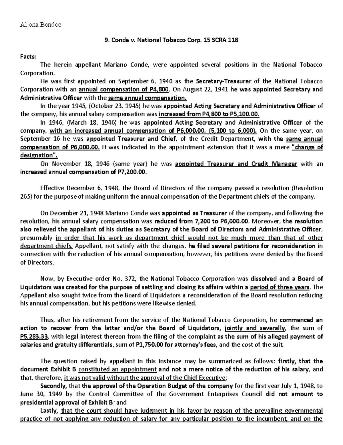 9. Conde V. National Tobacco CORP - Aljona Bondoc 9. Conde v. National ...