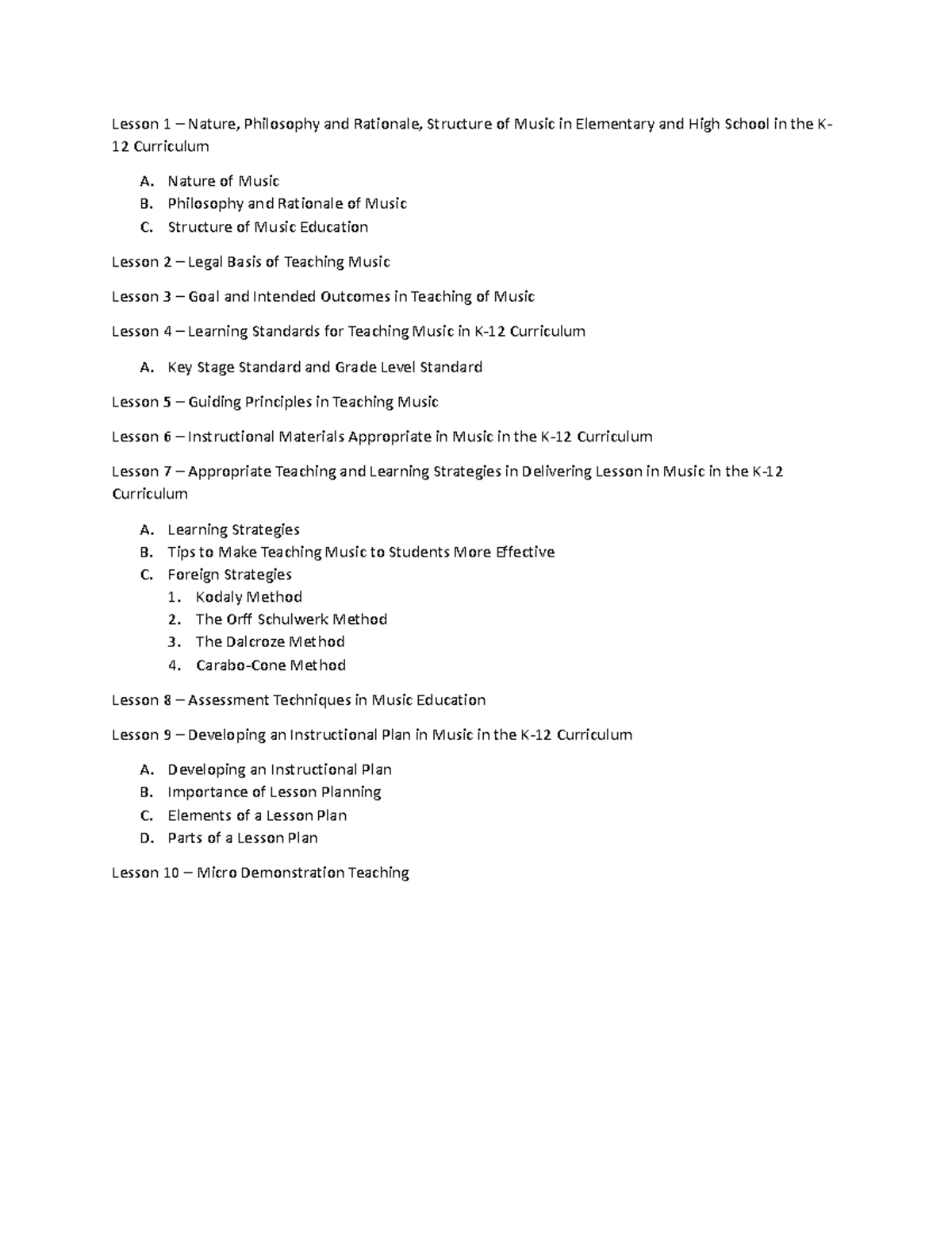 Lessons 1 - 10 - Topics in teaching Music in the K to 12 curriculum ...