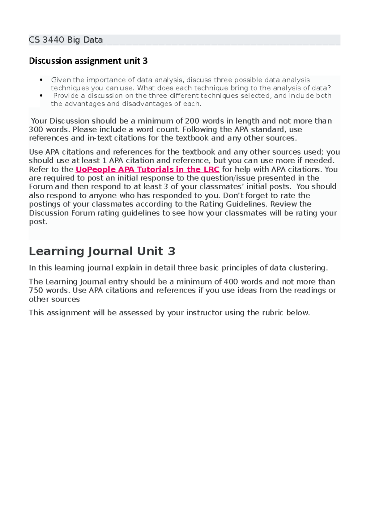CS 3440 Big Data week3 - Well done work for this assignment. - CS 3440 Big Data Discussion - Studocu