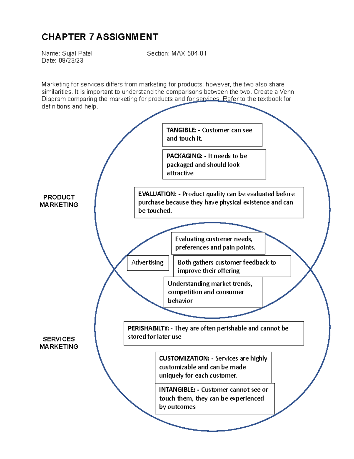 Chapter 7 Assignment - CHAPTER 7 ASSIGNMENT Name: Sujal Patel Section: MAX 504- Date: 09/23 ...