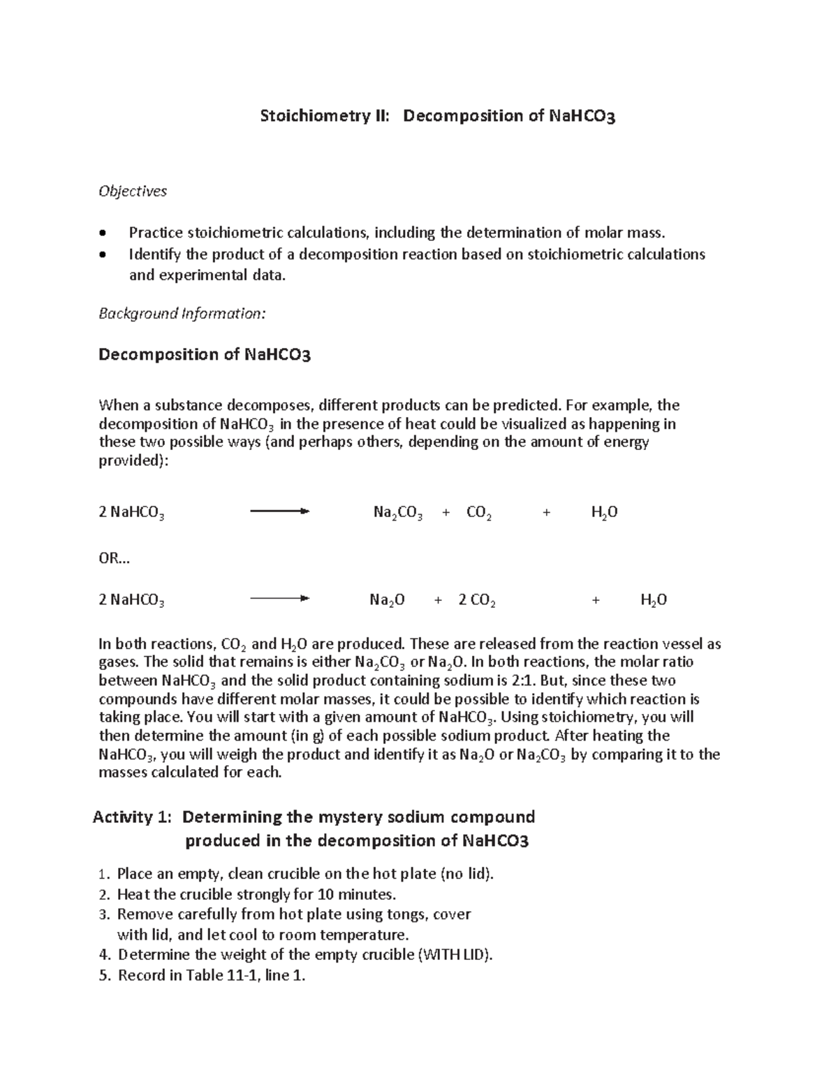 Stoichiometry II Lab with pictures fillable form - Stoichiometry II ...