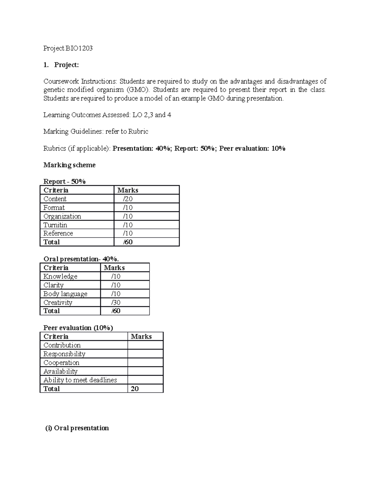 Group Assignment - Project BIO 1. Project: Coursework Instructions ...