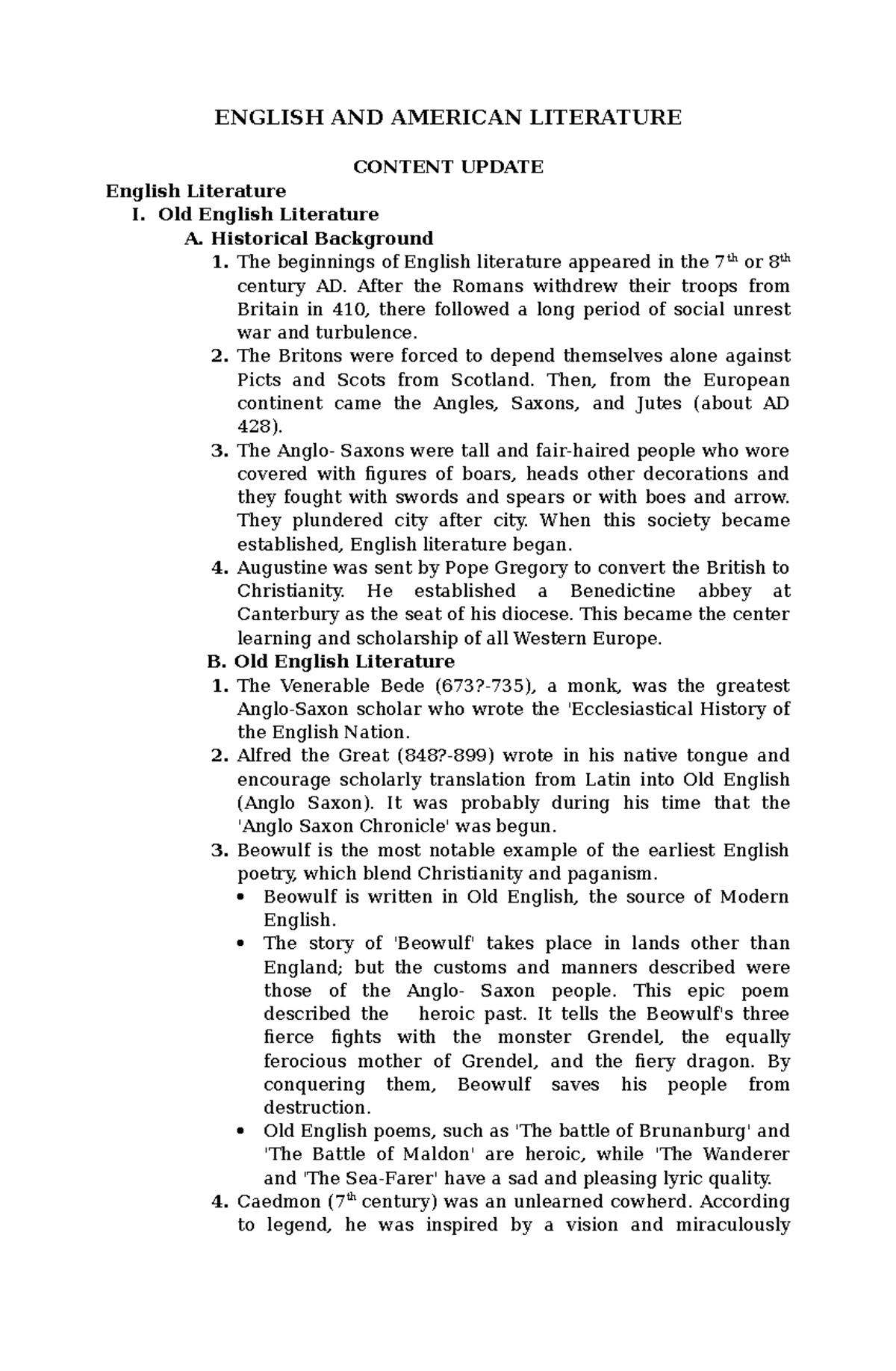 Refresher Course English and American Literature - ENGLISH AND AMERICAN ...