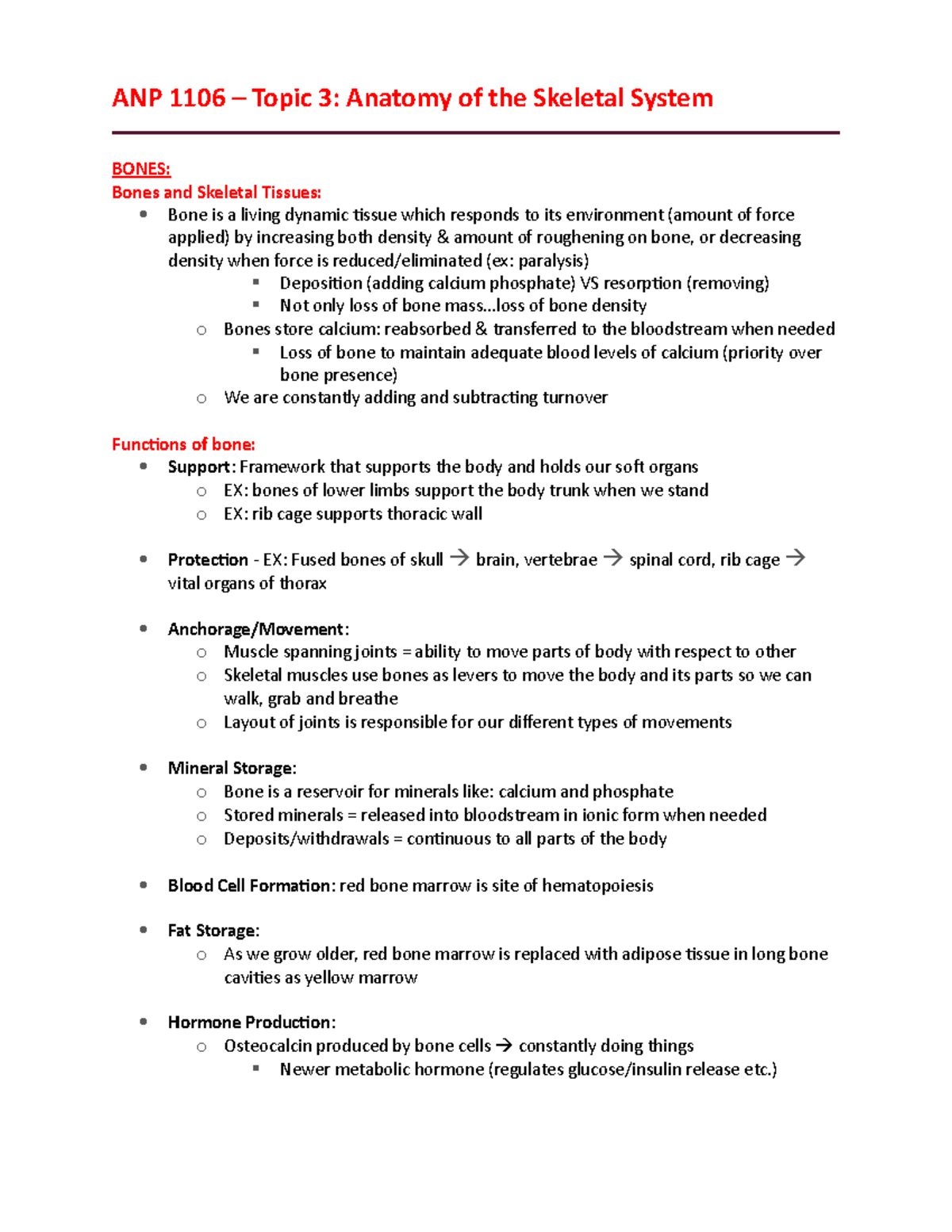 ANP 1106 Topic 3 Anatomy Of Skeletal System ANP 1106 Topic 3