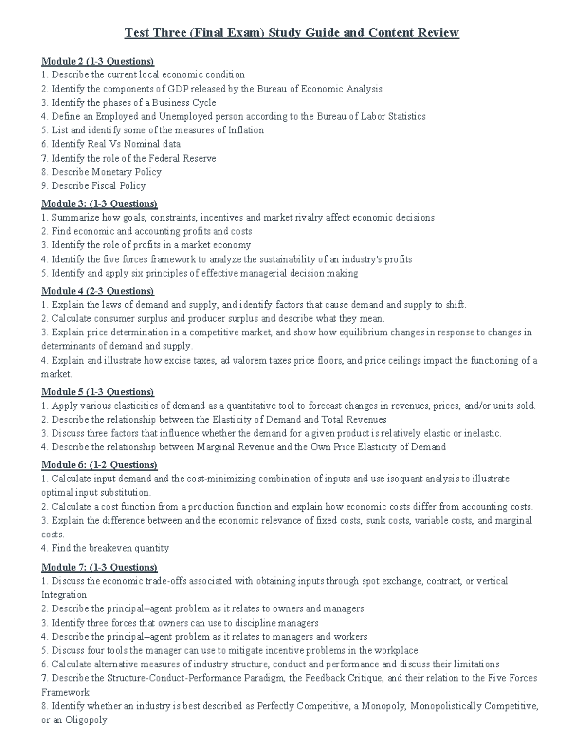 Review Information for Exam Three (Final Exam) - Test Three (Final Exam ...