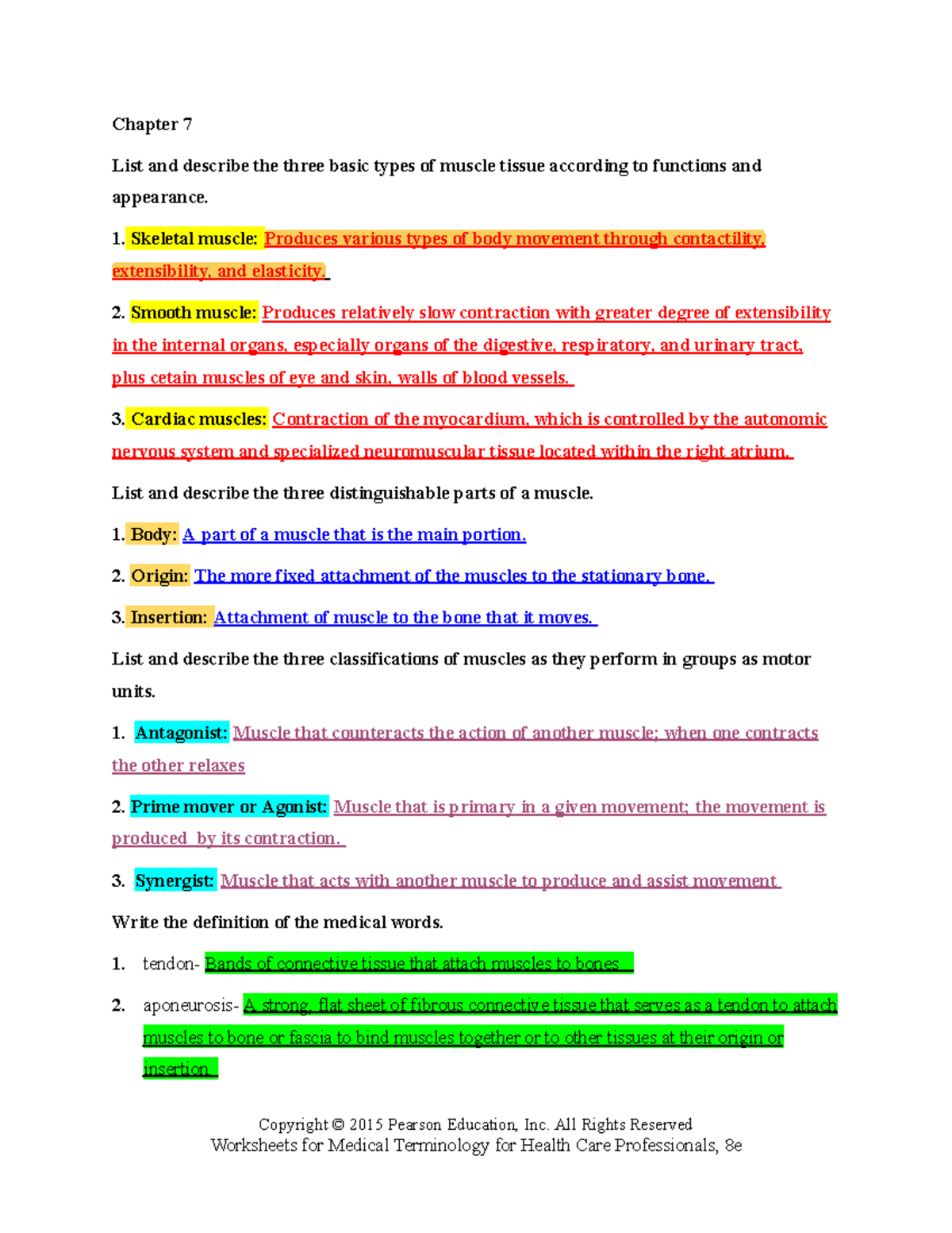 Workbook ch 7-1 - medical terminology - Chapter 7 List and describe the ...
