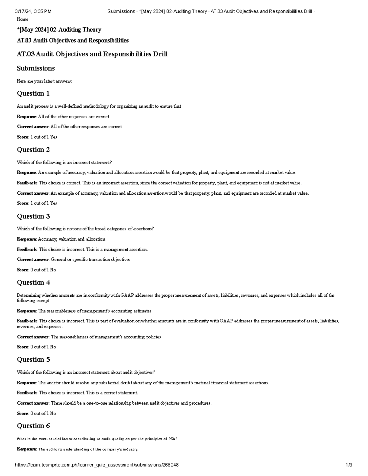 AT 3603 - 3/17/24, 3:35 PM Submissions - *[May 2024] 02-Auditing Theory ...