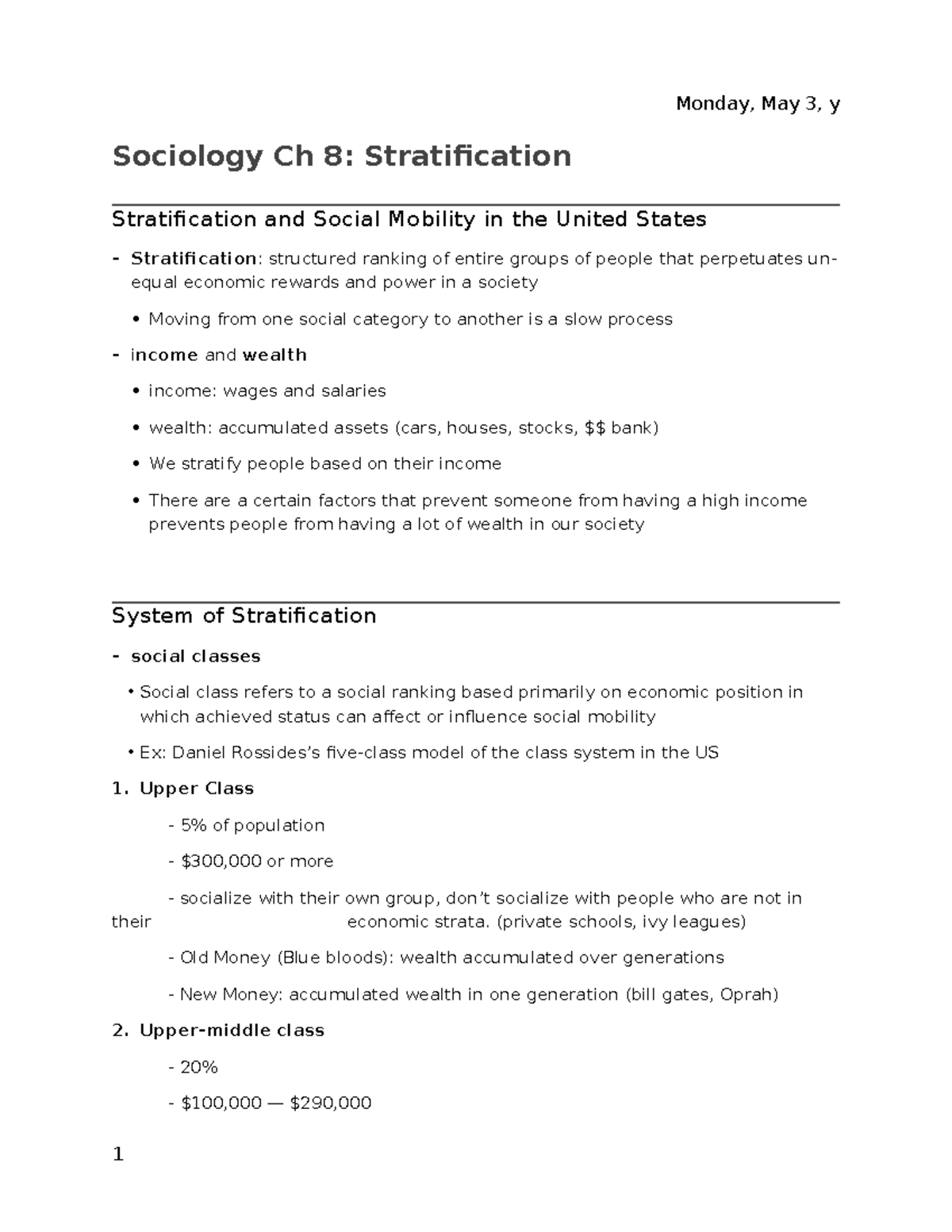 Sociology Ch 8 - Chapter 8 - Sociology Ch 8: Stratification ...