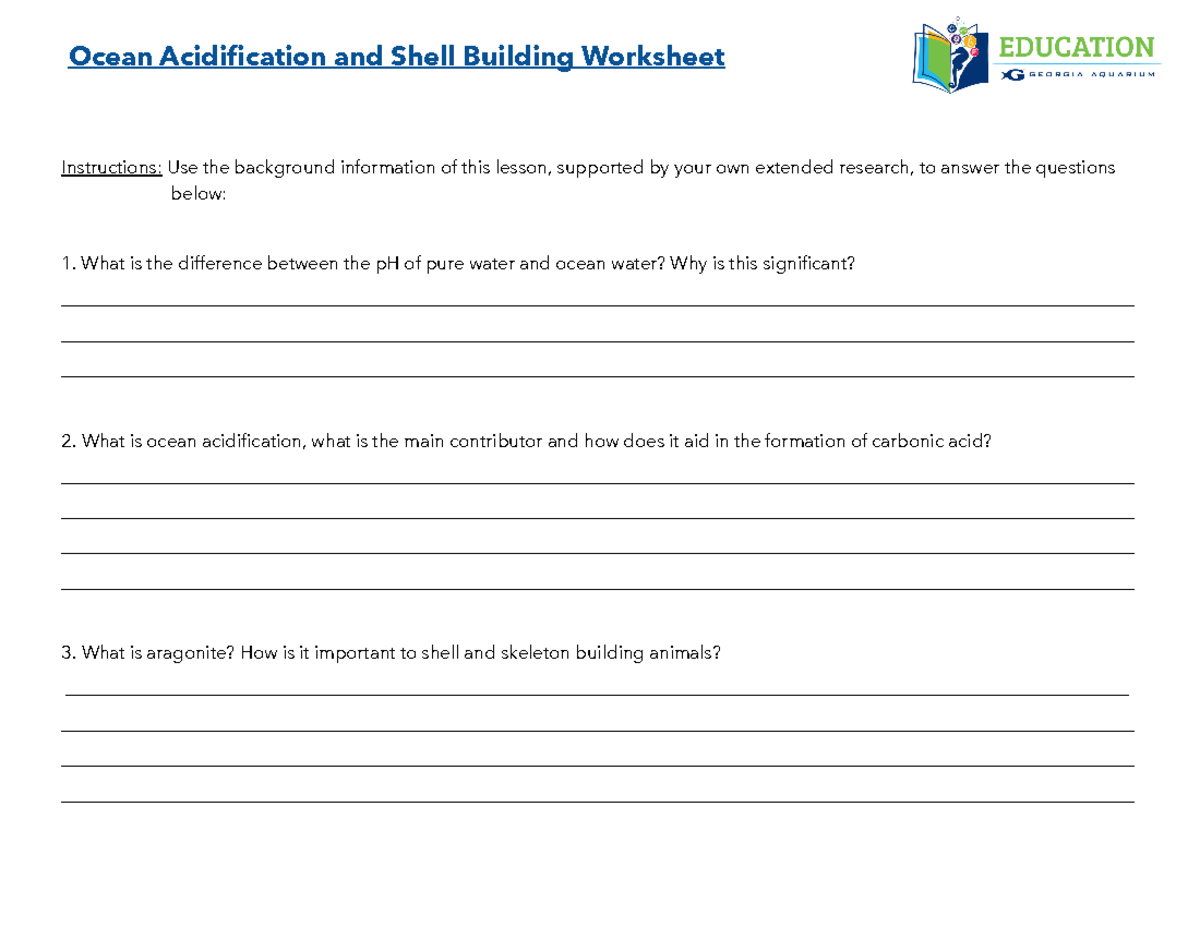 Ocean-Acidification worksheet - Ocean Acidification and Shell Building ...