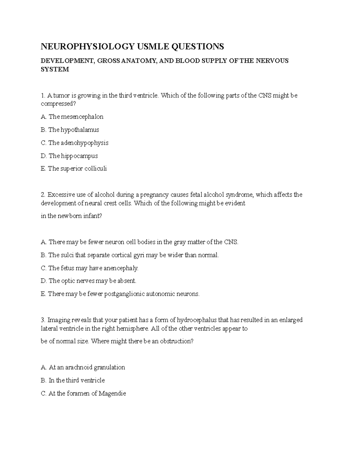 Usmle Neurophysiology Usmle Question NO Answrs-1 - NEUROPHYSIOLOGY ...