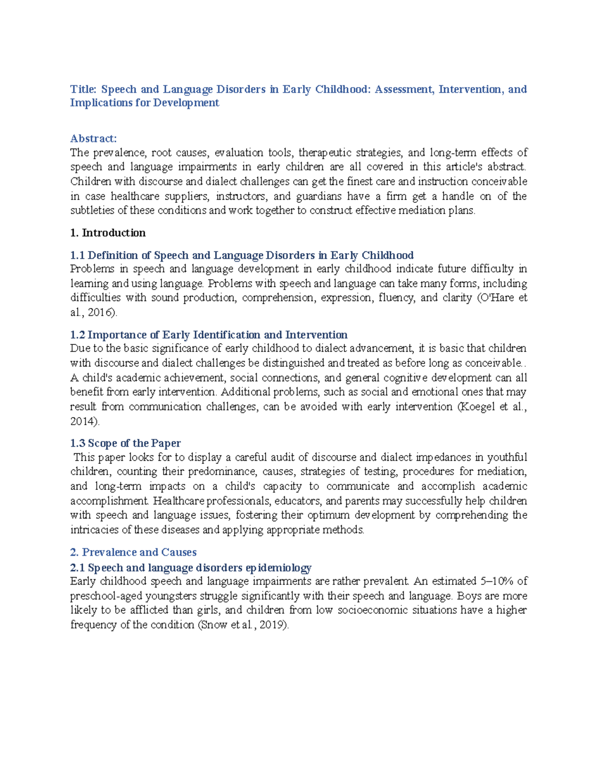 Speech And Language Disorders In Early Childhood 211 AVC Studocu