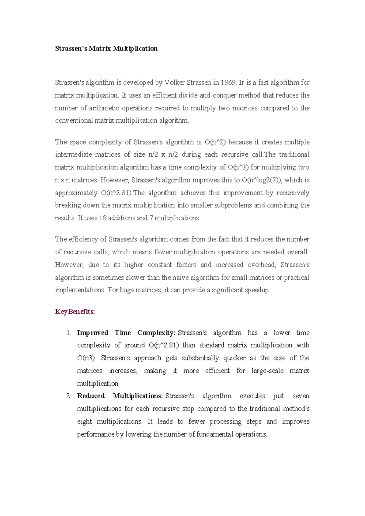 Daa Unit 1introduction To Daa Strassens Matrix Multiplication Strassens Algorithm Is