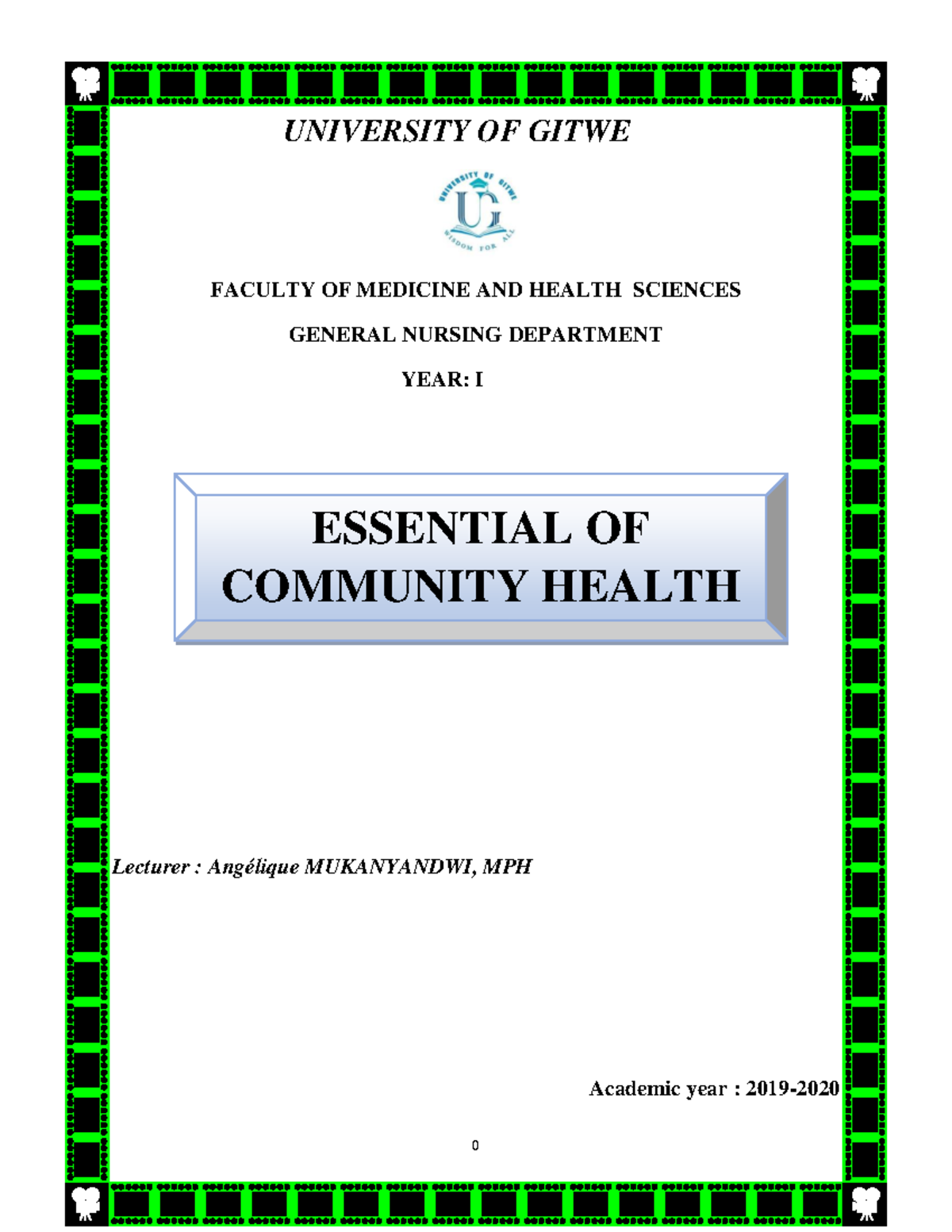Disaster Preparedness Notes( Community Health Notes) - UNIVERSITY OF ...