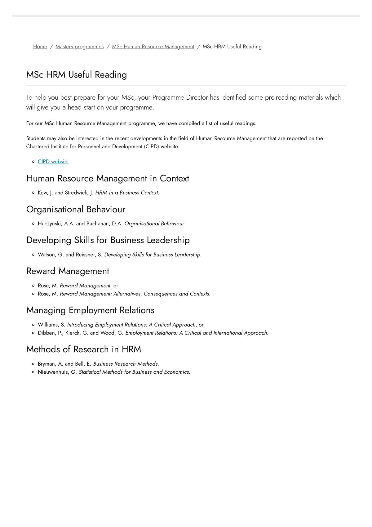 MSc HRM Useful Reading Joining Information - / / / MSc HRM Useful Reading MSc HRM Useful Reading ...