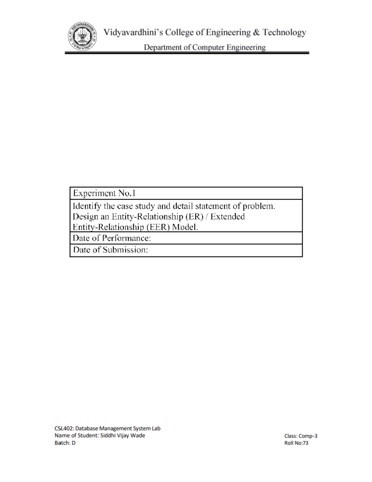Dbms Exp1 - experiments - Database Management System - Studocu