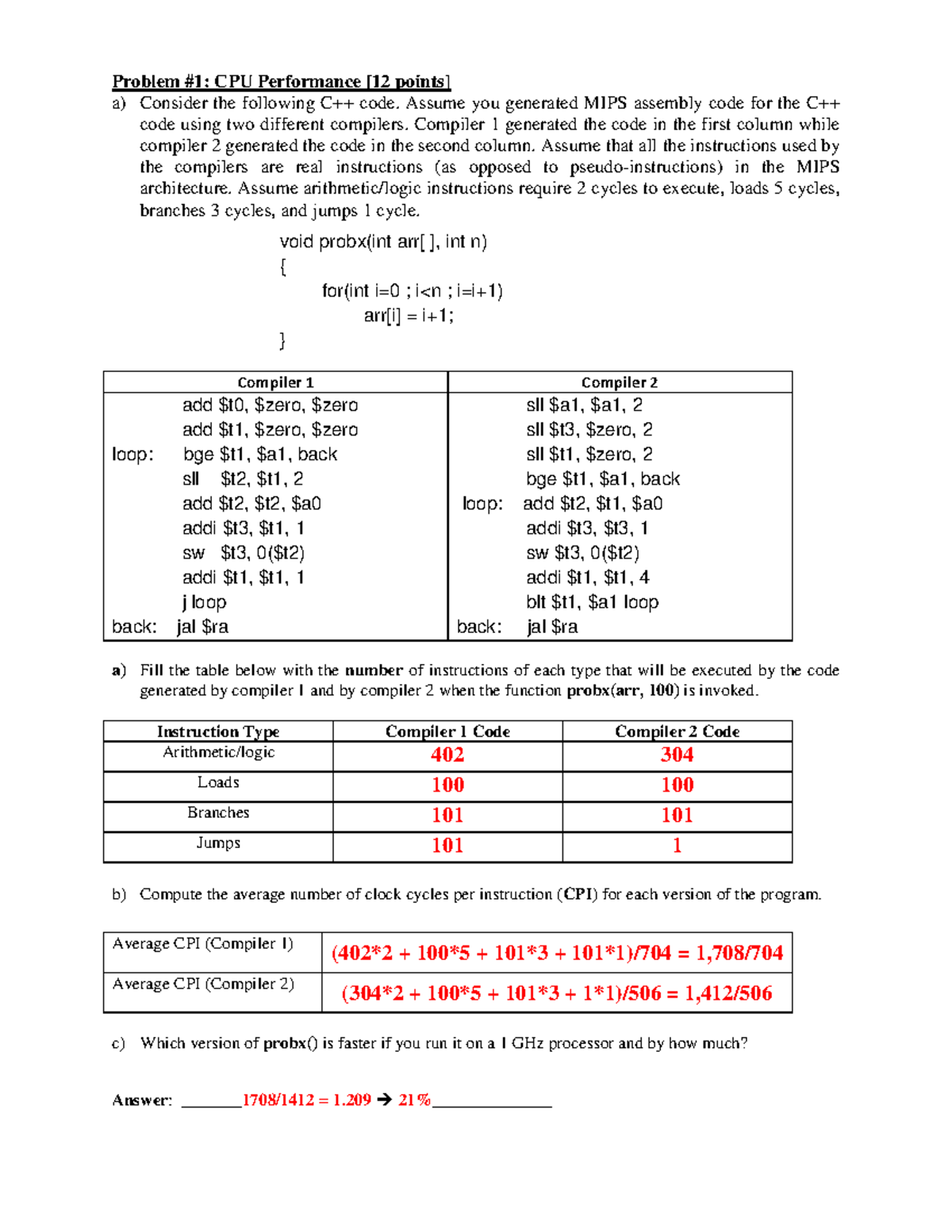 Problem Sets Solution for practice - Problem #1: CPU Performance [12 ...