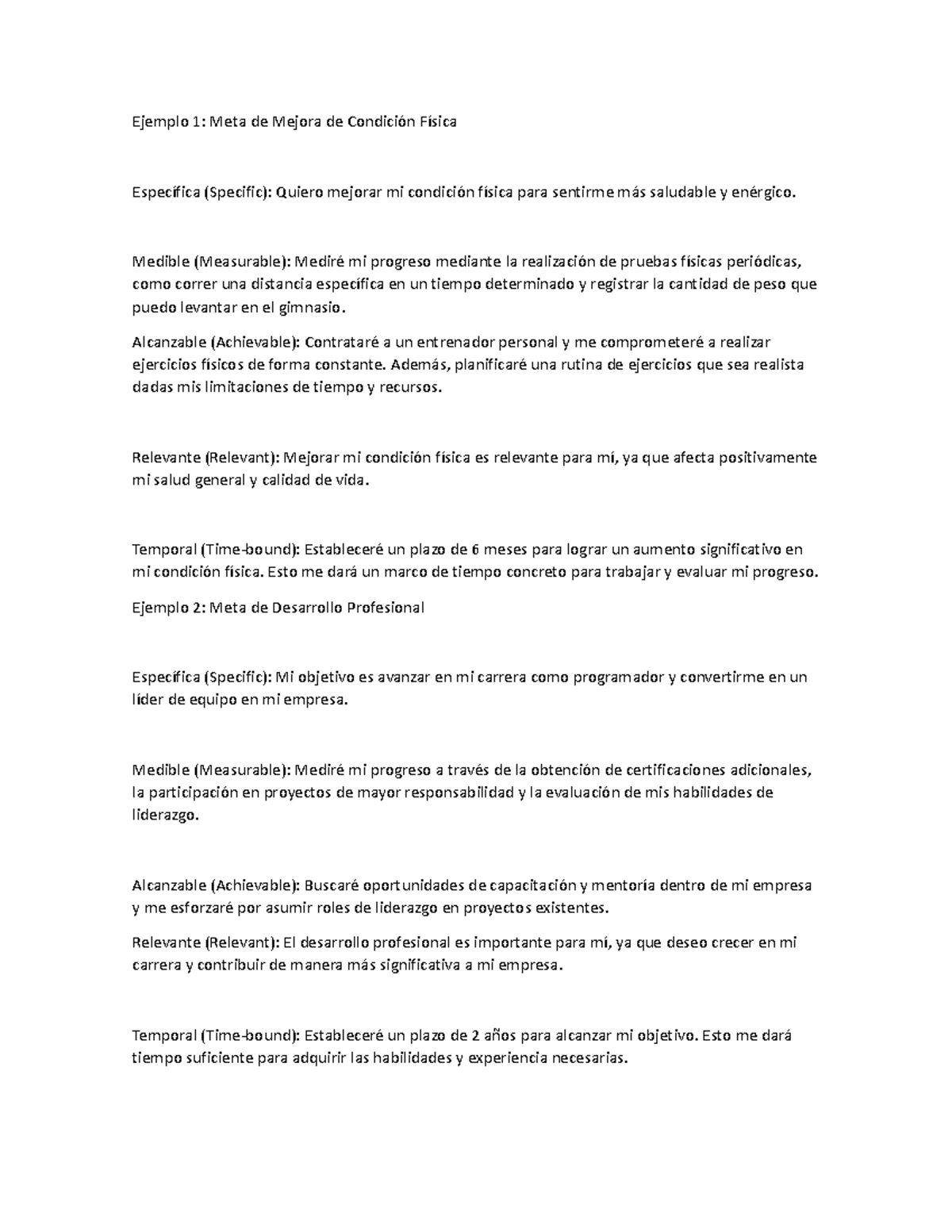 Metas smart - Práctica - Ejemplo 1: Meta de Mejora de Condición Física ...