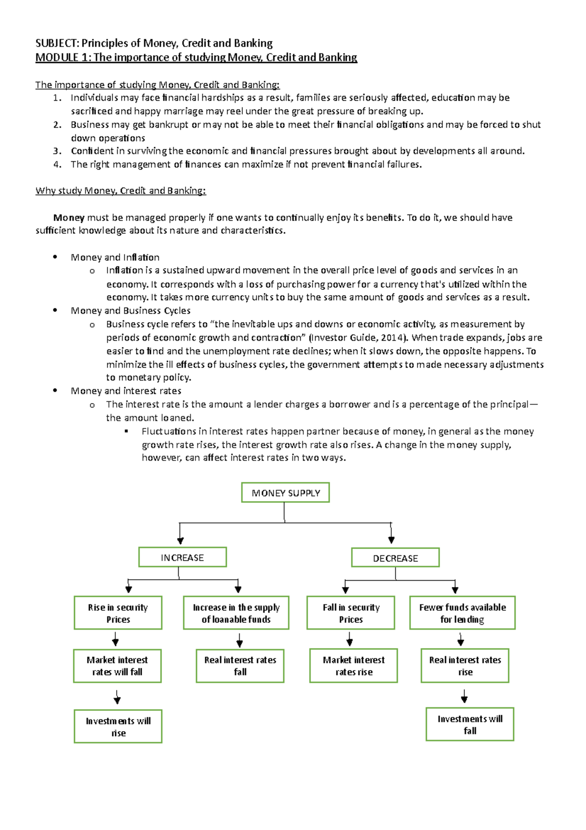 FIN1 Module 1 - SUBJECT: Principles of Money, Credit and Banking MODULE ...