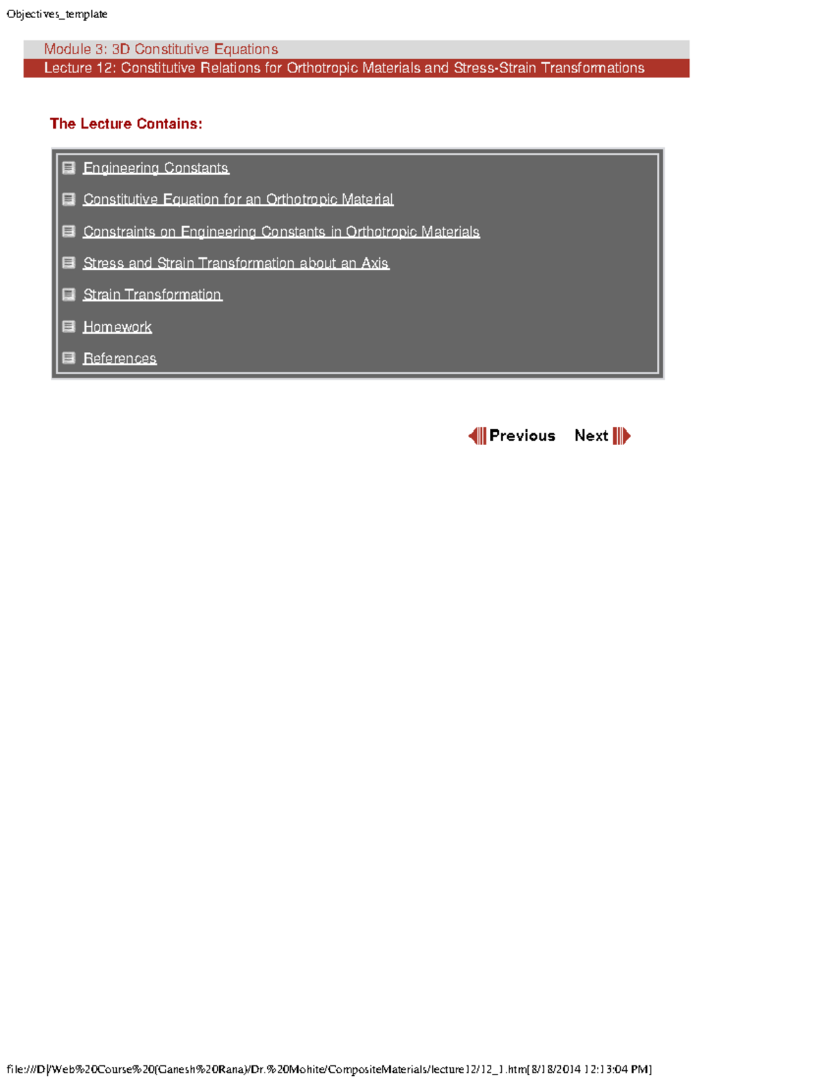 Lecture 12 - Module 3: 3D Constitutive Equations Lecture 12 ...