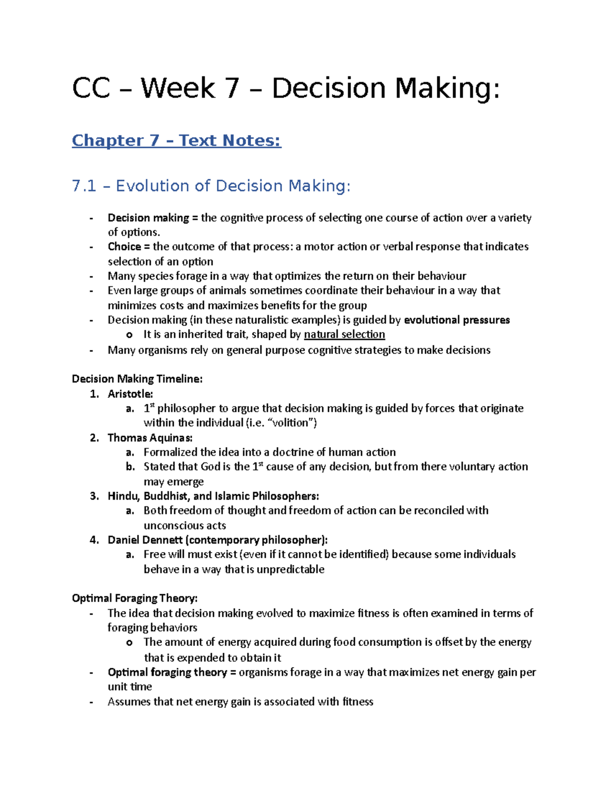 CC - Week 7 Notes (Ch. 7) - CC – Week 7 – Decision Making: Chapter 7 ...