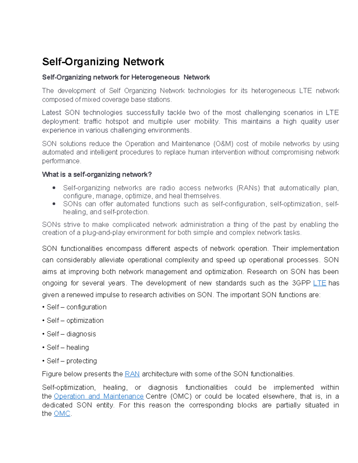 SON network - Self-Organizing Network Self-Organizing network for Heterogeneous Network The ...