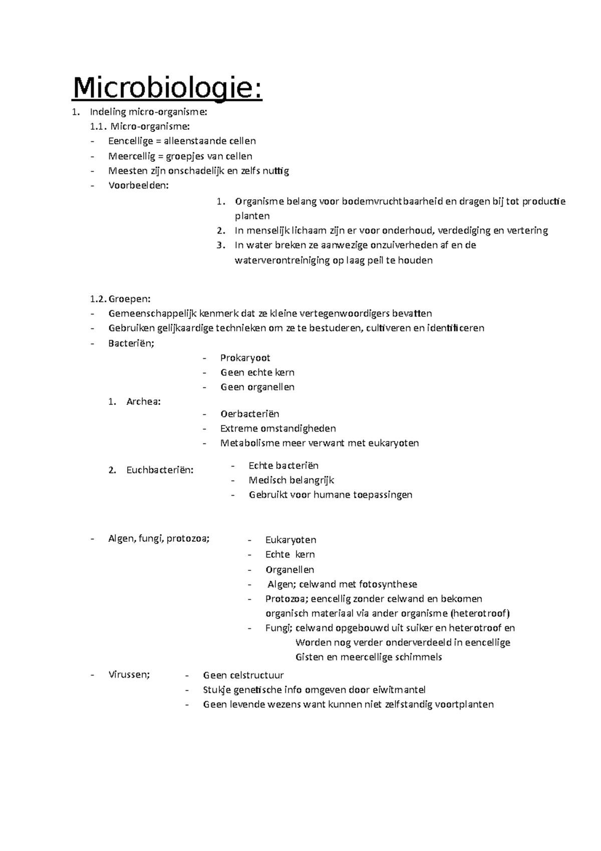 H1 Indeling Micro Organisme Microbiologie Indeling Micro Organisme