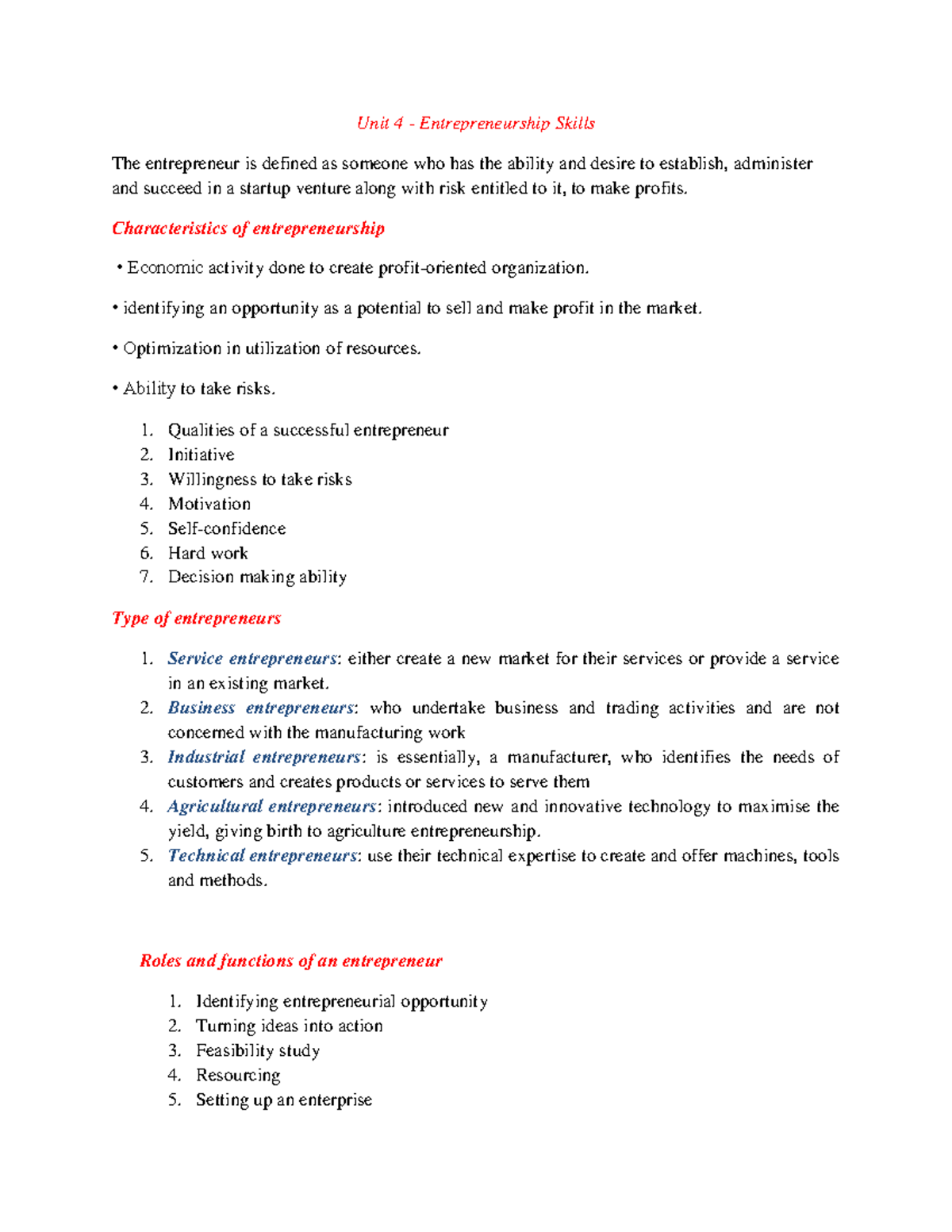 Entrepreneurship Skills, Green skills - Unit 4 - Entrepreneurship ...