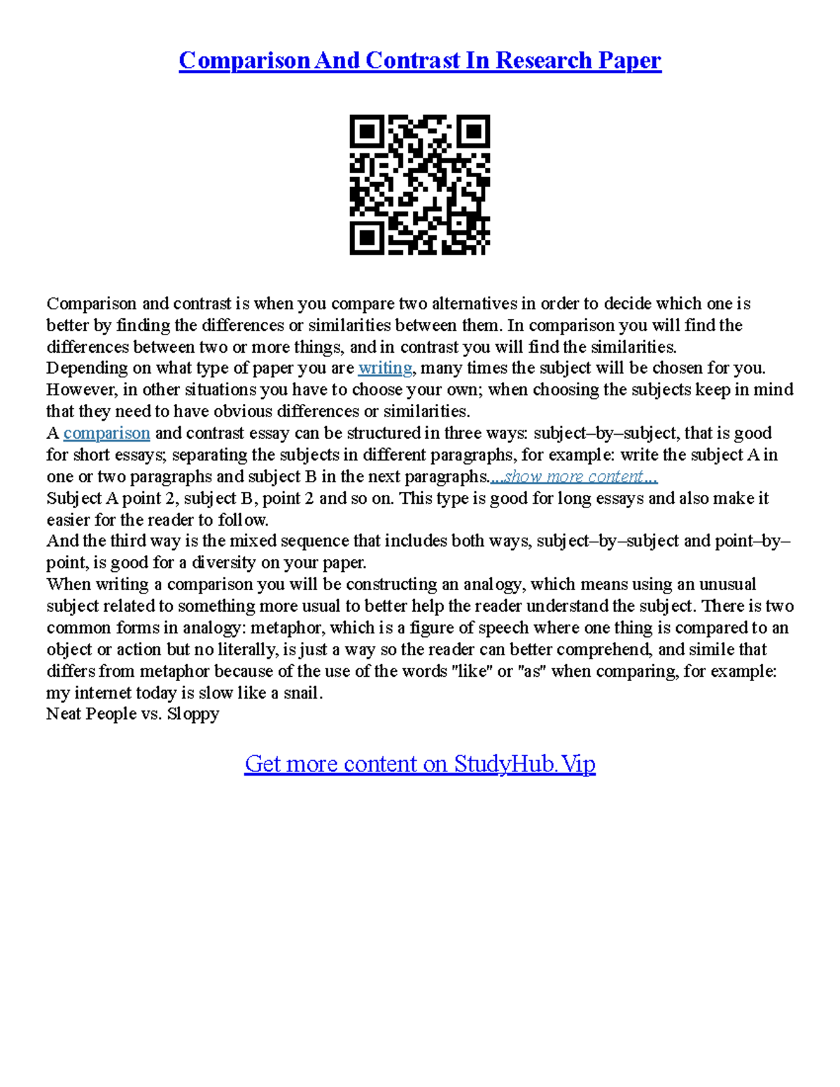 Outline For Compare And Contrast Essay - Comparison And Contrast In ...