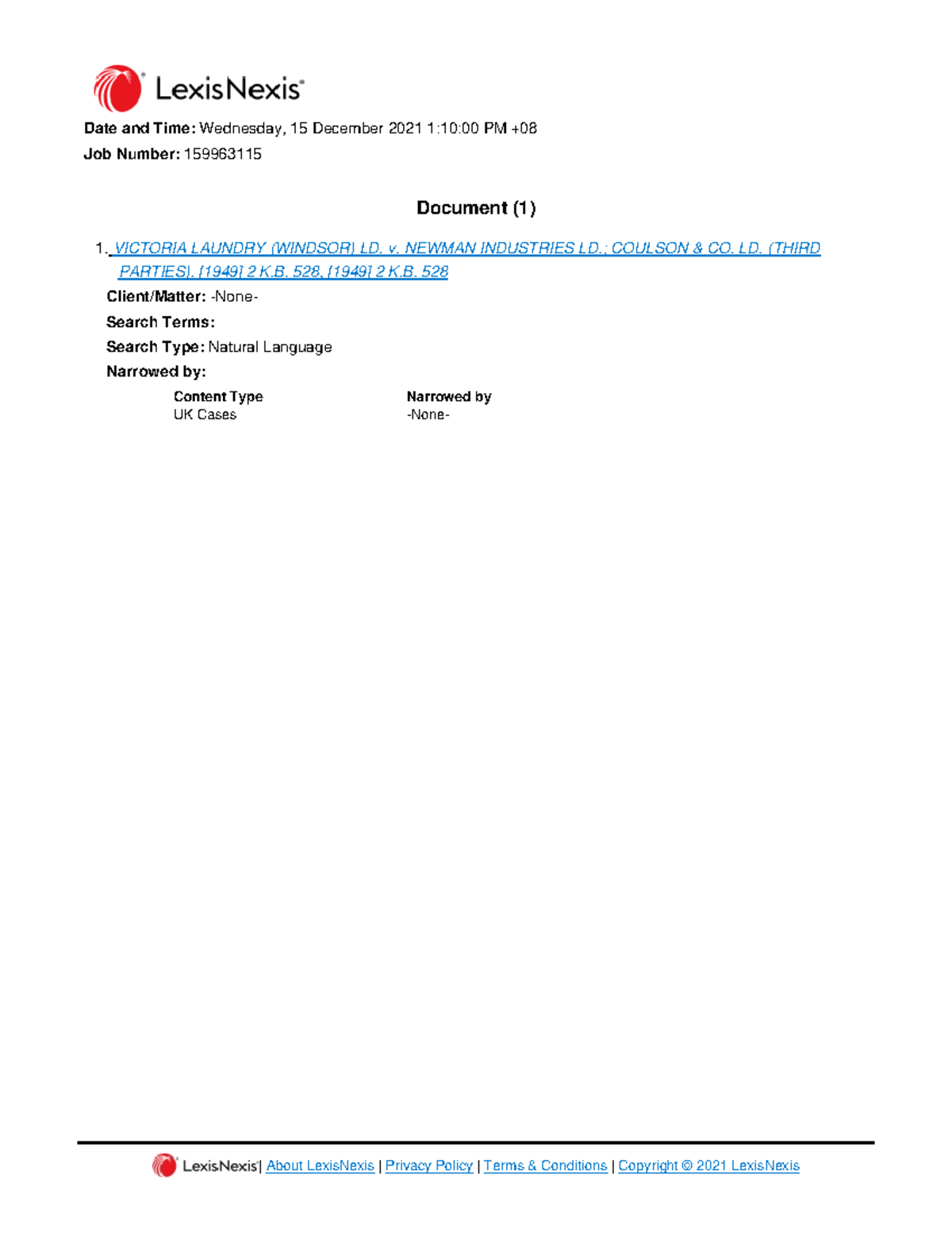 Victoria Laundry ( Windsor) LD. v. Newman Industries LD - | About ...