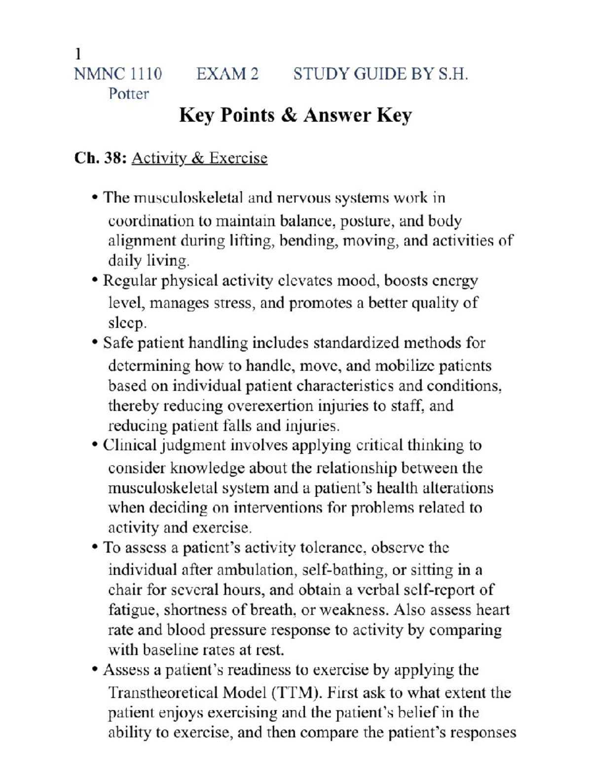1110 Key-Student Exam 2 Study Guide - NMNC 1110 - Studocu